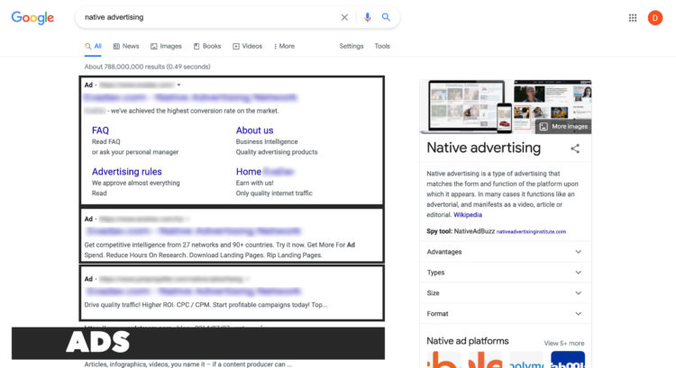 Native ads for a website owners